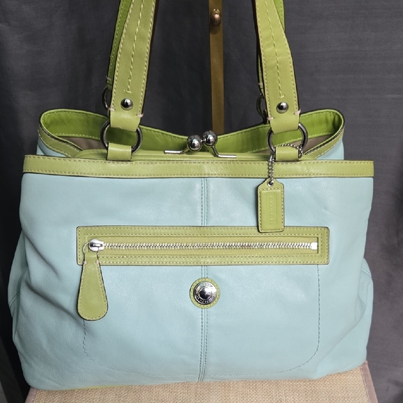 Coach | Bags | Sale Coach Laura Kisslock Framed Green And Sky Blue ...
